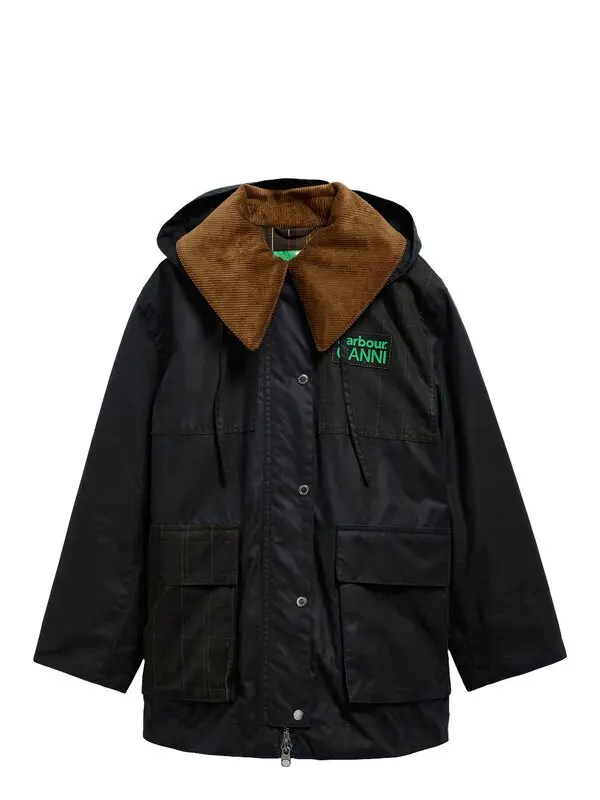 BARBOUR X GANNI Hooded Waxed Cotton Jacket - Navy