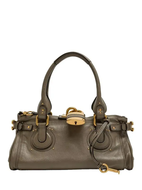 Chloé Paddington Medium Grained Leather Shoulder Bag - Grey