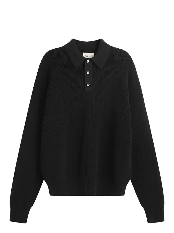 RONNING Long Sleeve Knit Polo - Black