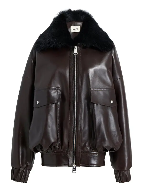 Khaite Daemon Shearling-trimmed Leather Jacket - Brown