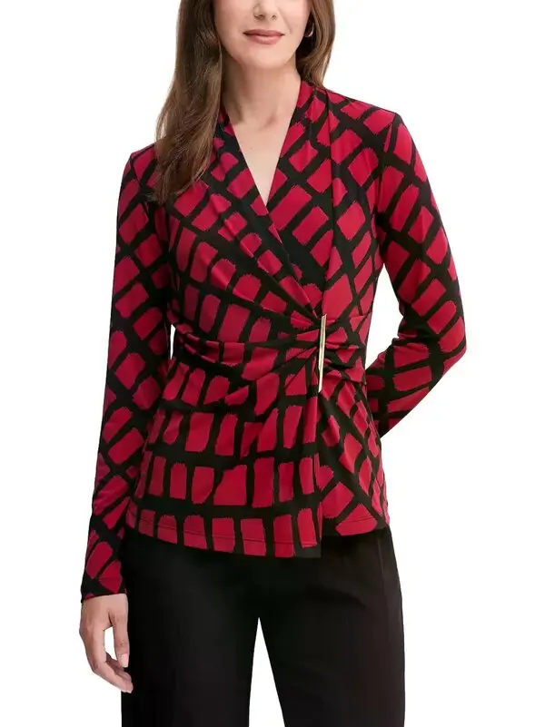 Joseph Ribkoff Geometric-pattern V-neck Blouse - Red