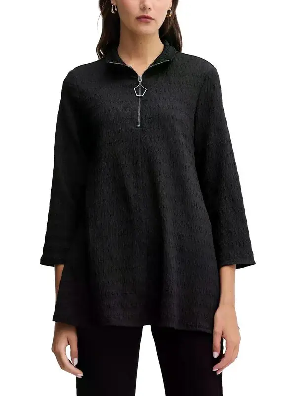 Joseph Ribkoff Textured Zip-up Top - Black