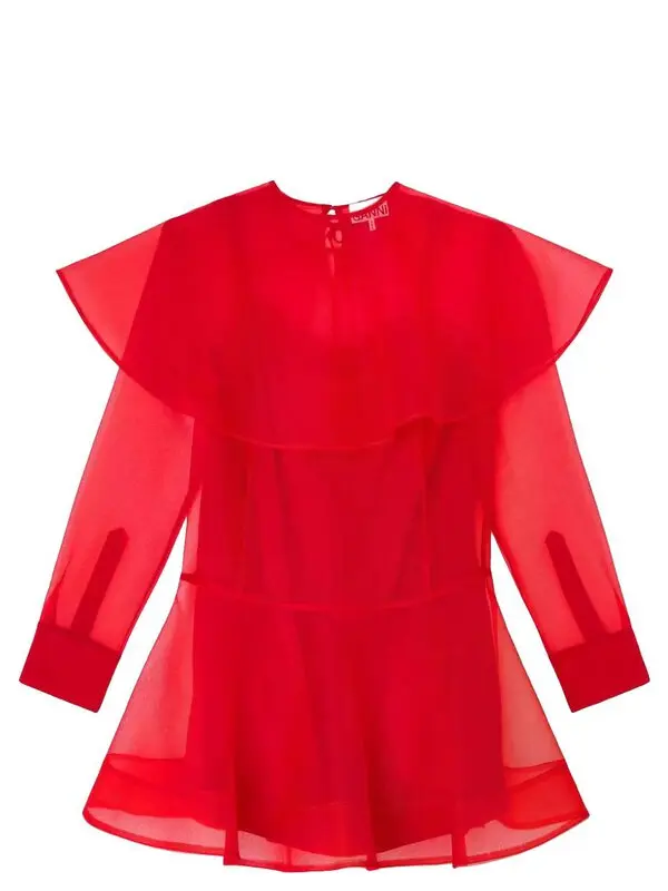GANNI Long-sleeve Layered Mini Dress - Red
