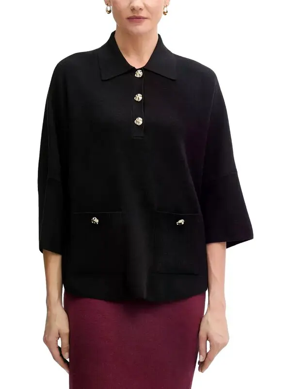 Joseph Ribkoff Button-embellishment Polo Top - Black