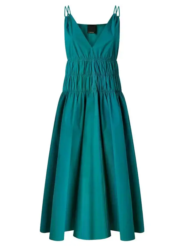 Pinko Shirred V-neck Midi Dress - Blue