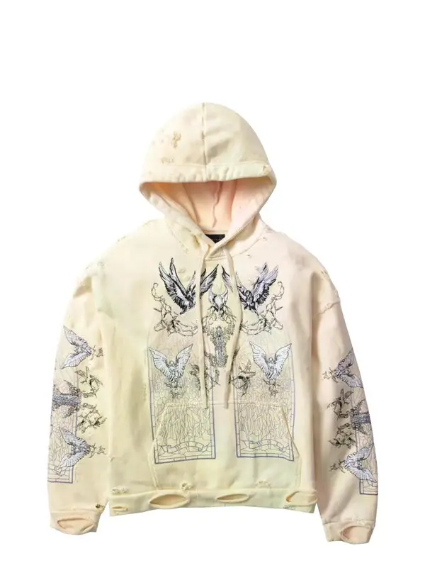 WHO DECIDES WAR Distressed Graphic Hoodie - Neutrals