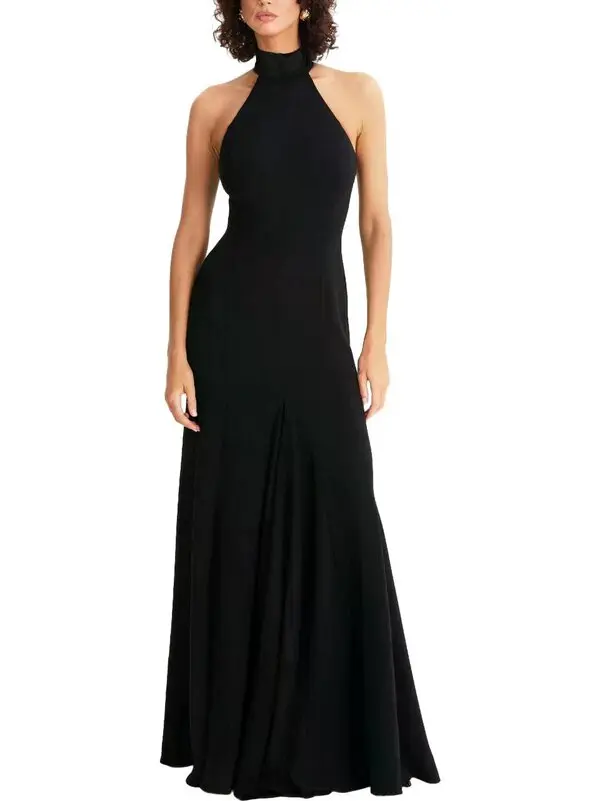 MOOS STUDIO Halterneck Maxi Dress With Tie Detail - Black