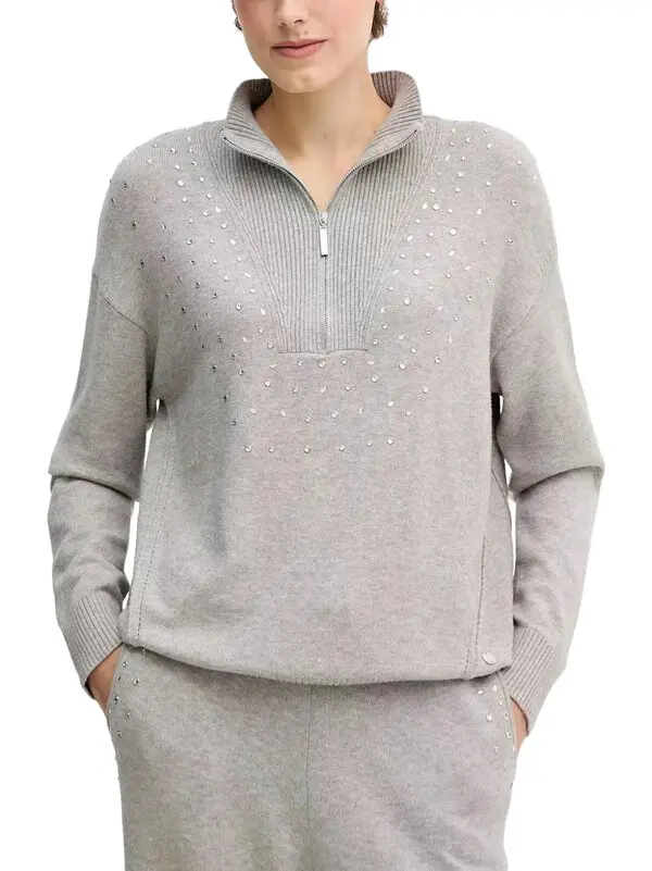 Joseph Ribkoff Embellished Half-zip Sweater - Grey