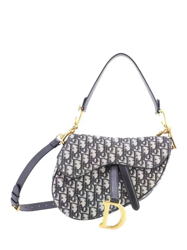 Dior Saddle Oblique Canvas Medium Shoulder Bag With Strap - Blue