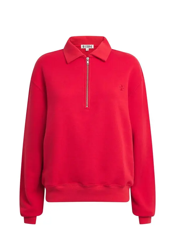 Eterne French Terry Polo Sweatshirt - Red