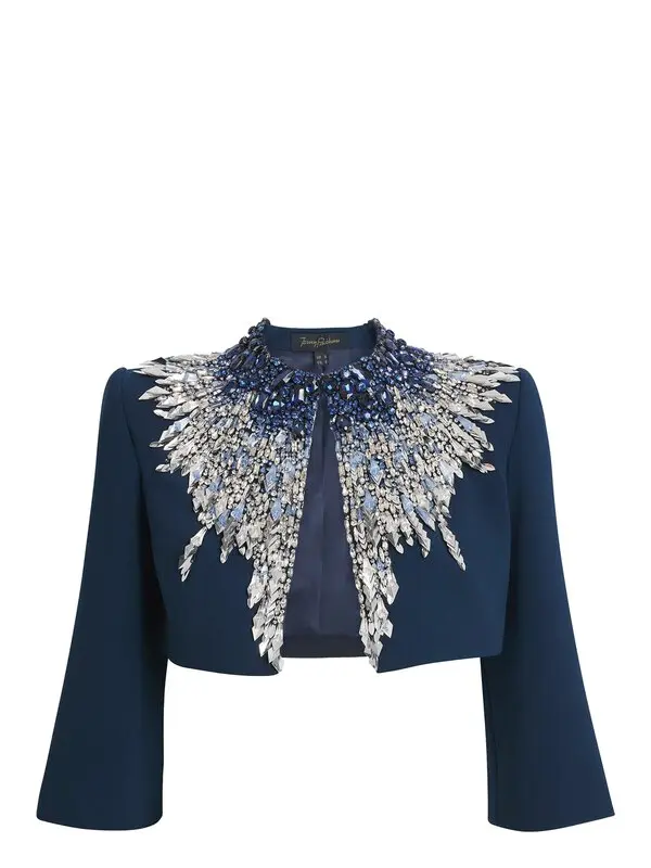 Jenny Packham Embellished Cropped Jacket - Navy