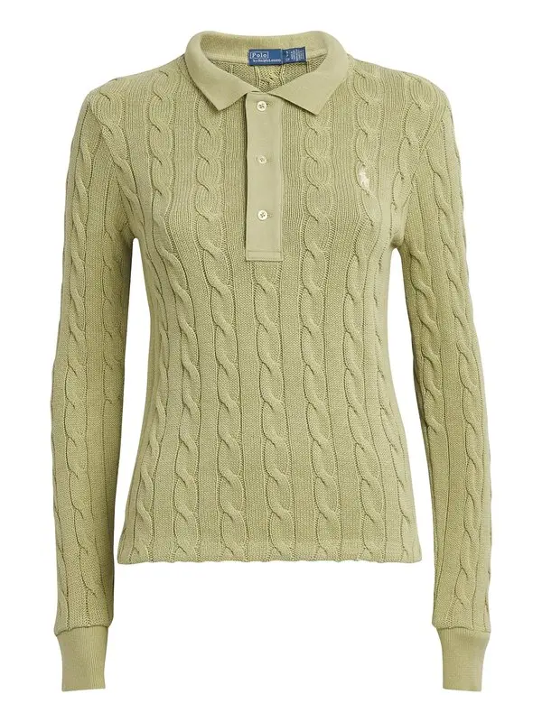Polo Ralph Lauren Cotton Cable-knit Long-sleeve Polo Shirt - Green