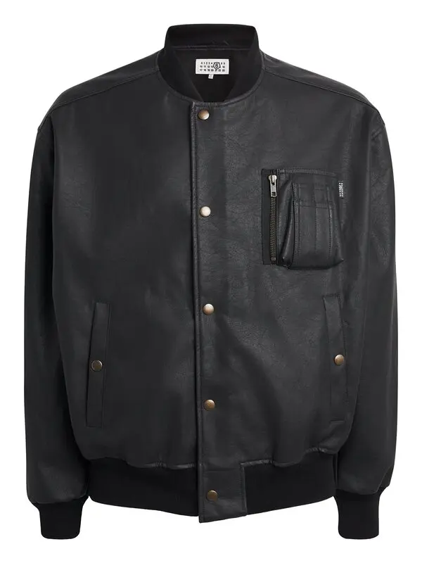 MAISON MARGIELA Faux Leather Varsity Jacket - Black
