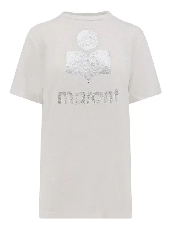 MARANT ETOILE Linen T-shirt With Laminated Logo - White