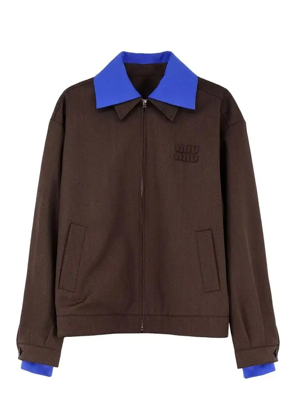 Miu Miu Virgin Wool Jacket With Logo - Brown