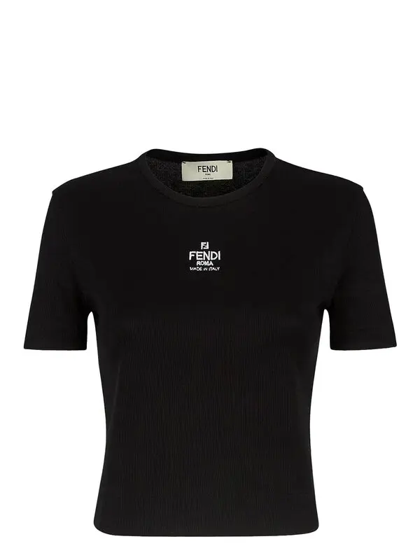 Fendi Ribbed Cotton T-shirt - Black