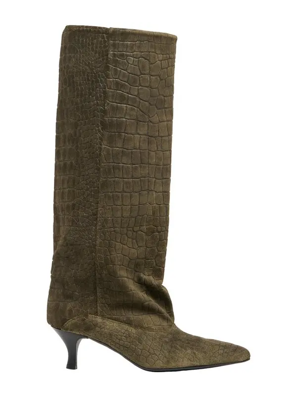 DOLCEVITA Roxla Knee High Boots - Olive Croco Embossed Leather