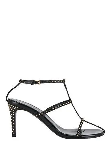Khaite Glossed Leather Cage Sandals With Gold Stud Detailing - Black