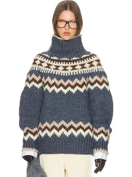 HELSA Asta Fairisle Turtleneck Sweater - Denim Multi