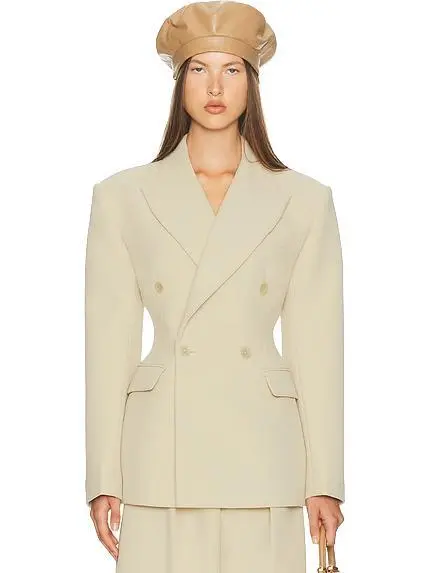 HELSA The Double Breasted Curve Jacket In Very Heavy Crepe - Wheat