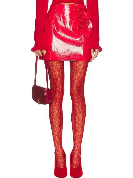 AKNVAS Liva Faux Leather Rose Skirt - Red