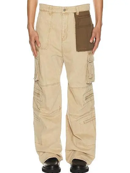 We11Done Washed Cargo Trousers - Beige