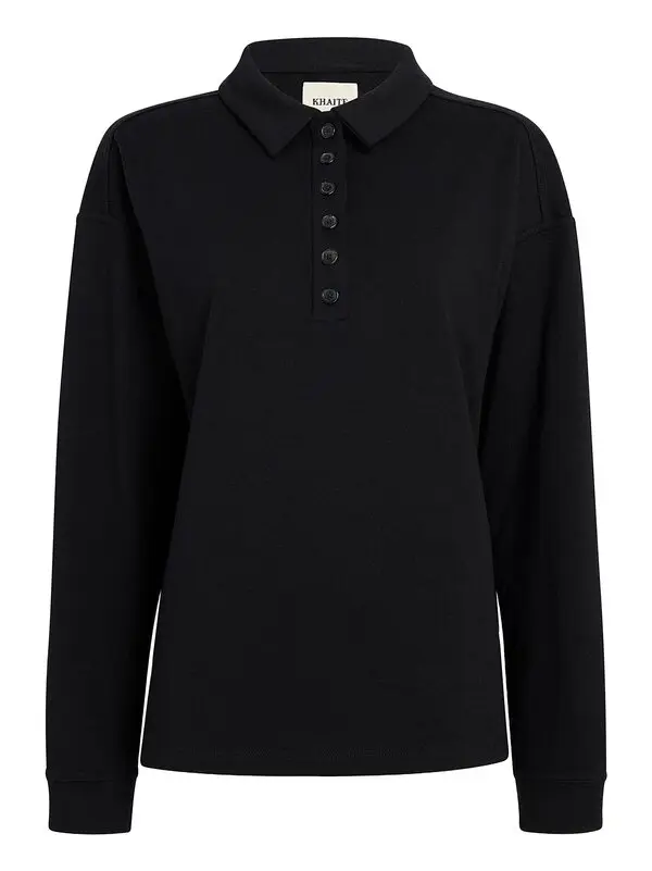 Khaite Faithful Long-sleeve Polo Top - Black