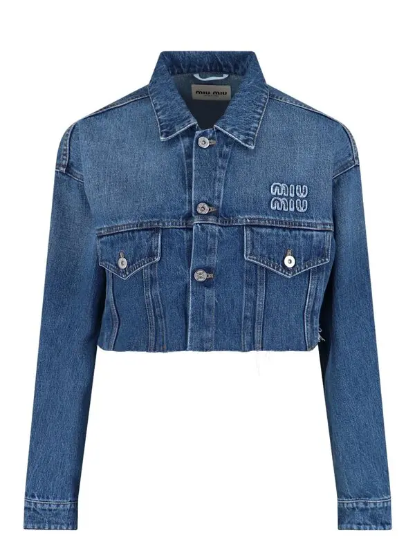 Miu Miu Logo Crop Jacket - Blue
