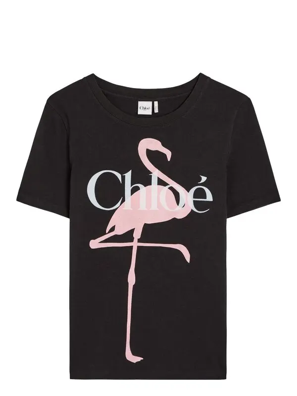 Chloé Flamingo Printed Cotton T-shirt - Black