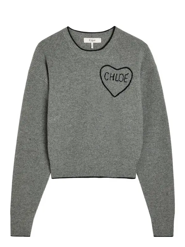 Chloé Logo Embroidered Wool And Cashmere-blend Jumper - Grey