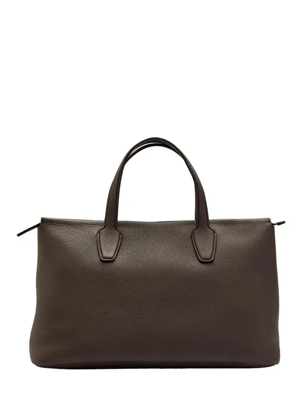 THE ROW Marcel Grained Leather Tote - Dark Brown