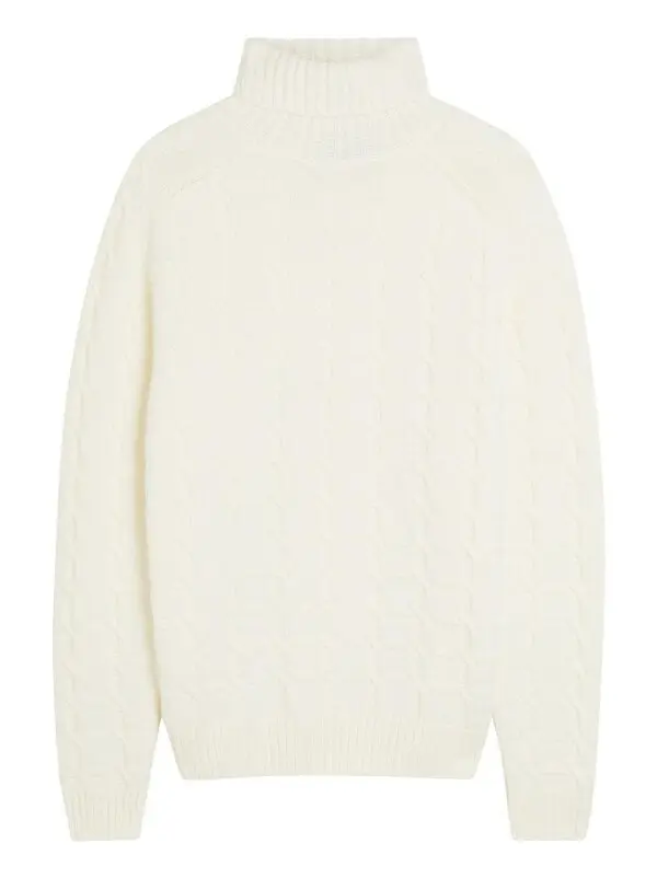 SLOWEAR Chunky Cable-knit Roll-neck Wool Jumper - Ecru