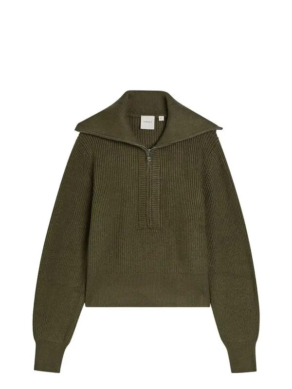Varley Maura Ribbed Half-zip Knit Sweatshirt - Olive