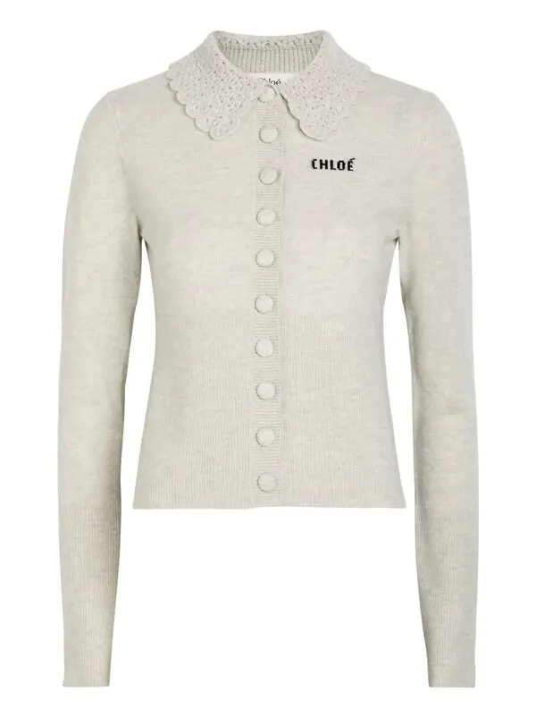 Chloé Logo Intarsia Wool Cardigan - Light Grey