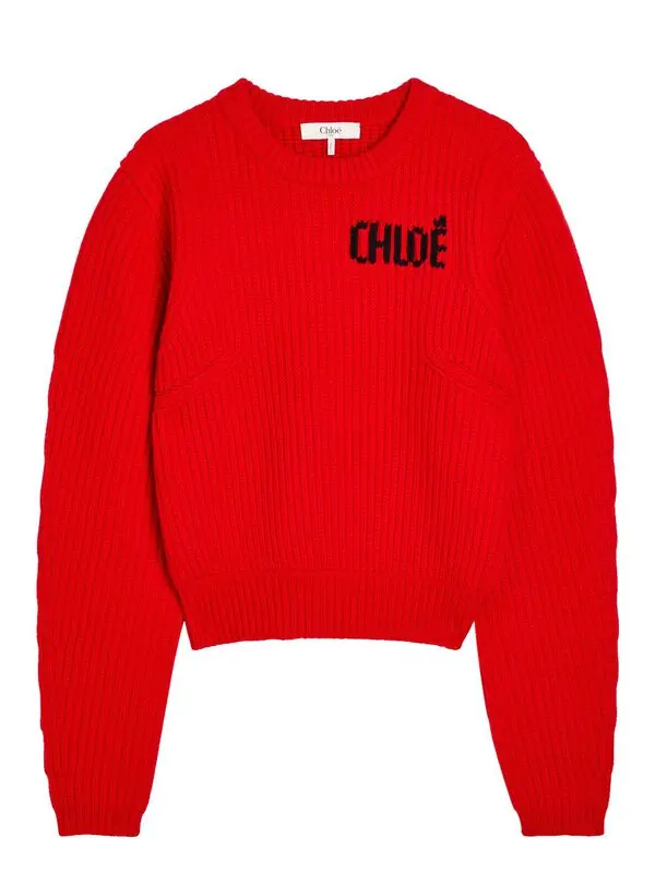 Chloé Logo Wool And Cashmere-blend Jumper - Red