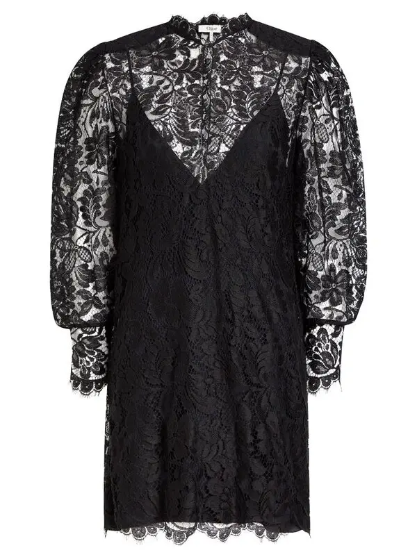 Chloé Floral-lace Mini Dress - Black