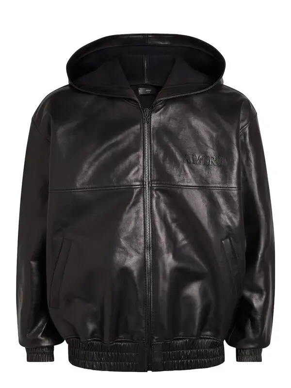Amiri Logo-appliquéd Hooded Leather Jacket - Black