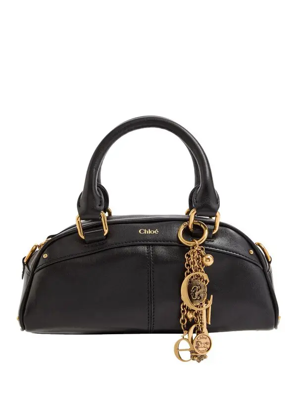 Chloé Leather Top Handle Bag With Charm Embellishment - Black