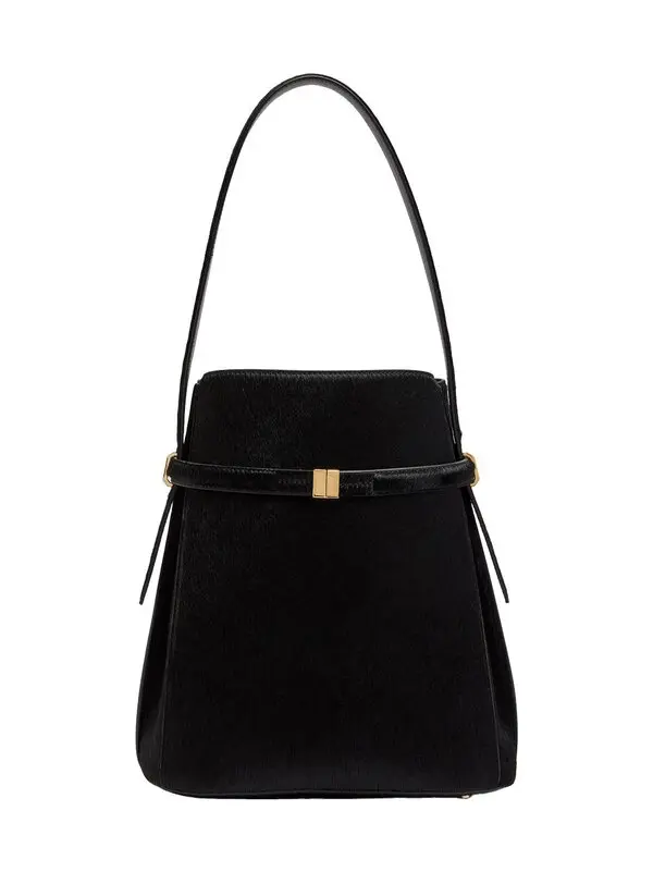 TOTEME Belted Calf-hair Bucket Bag - Black