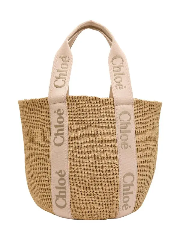 Chloé Woody Logo-embroidered Raffia Basket Bag - Beige