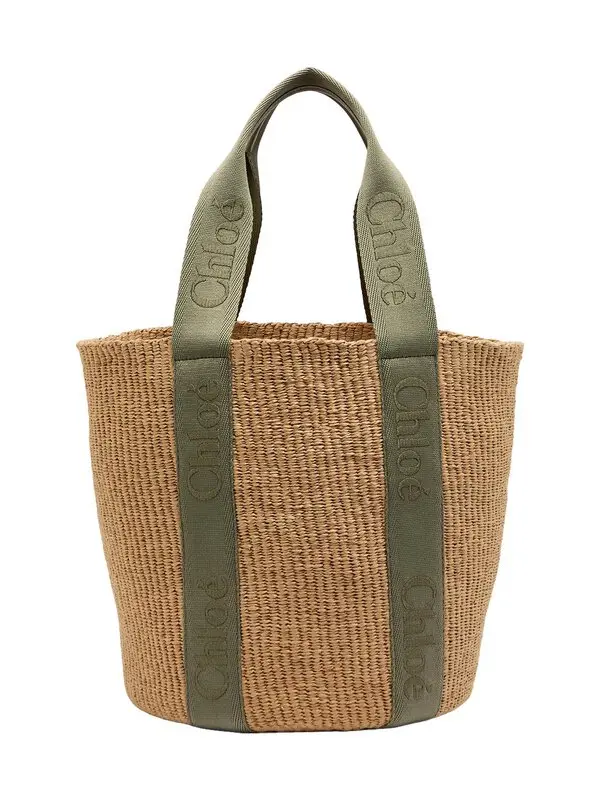 Chloé Woody Logo-embroidered Raffia Basket Bag - Green