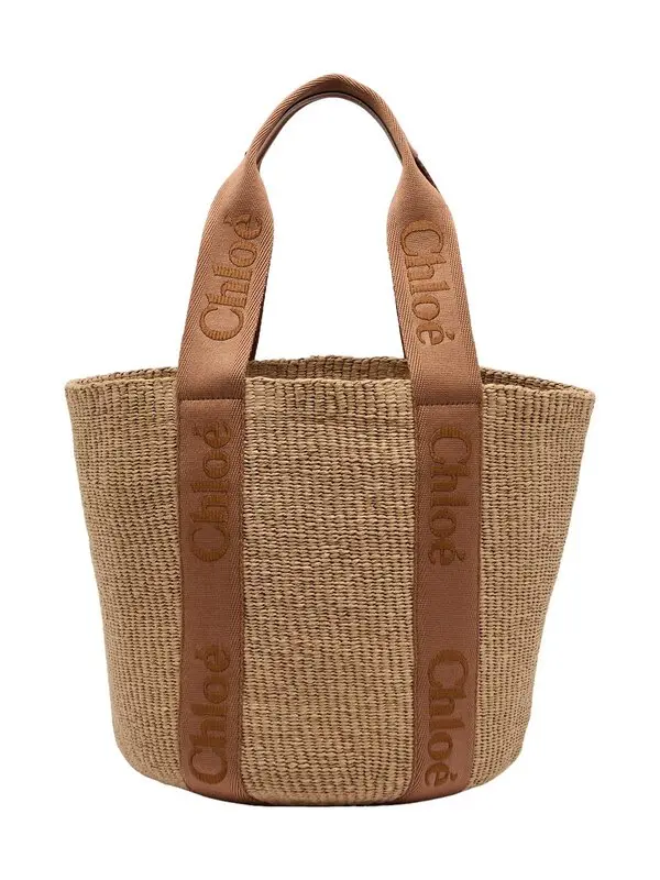 Chloé Woody Logo-embroidered Raffia Basket Bag - Natural