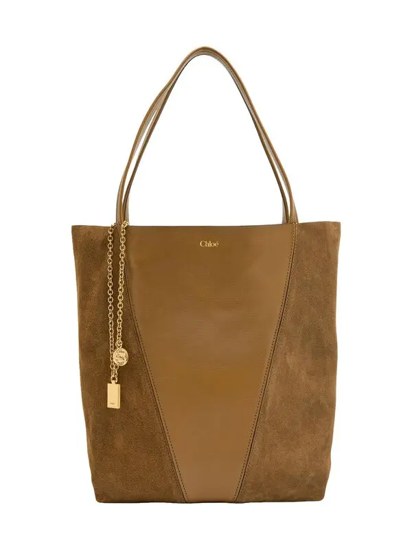 Chloé Spin Medium Panelled Suede Tote Bag - Khaki