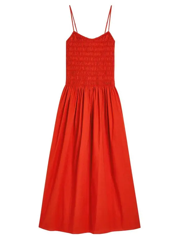 Faithfull The Brand Cotton Maxi Dress With Smocked Bodice - Red