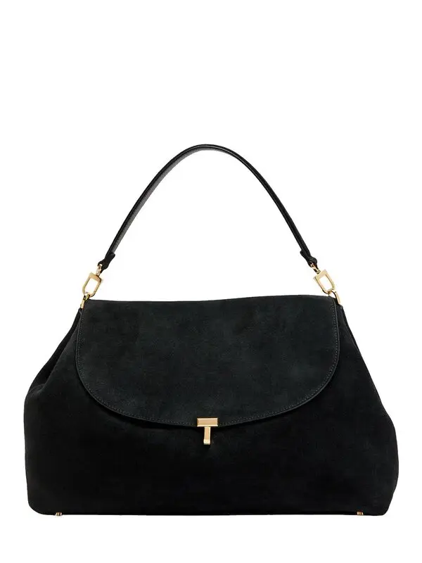TOTEME T-lock Suede Top Handle Bag - Black