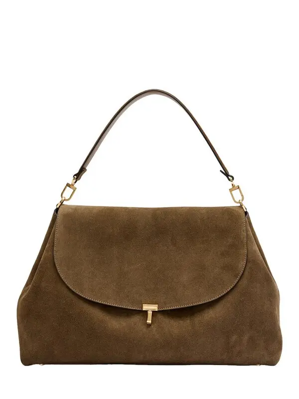 TOTEME T-lock Suede Top Handle Bag - Taupe