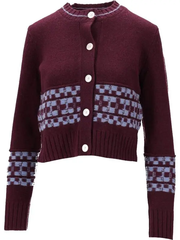 B.B. WALACE Crew Neck Cardigan - Burgundy / Lt. Blue
