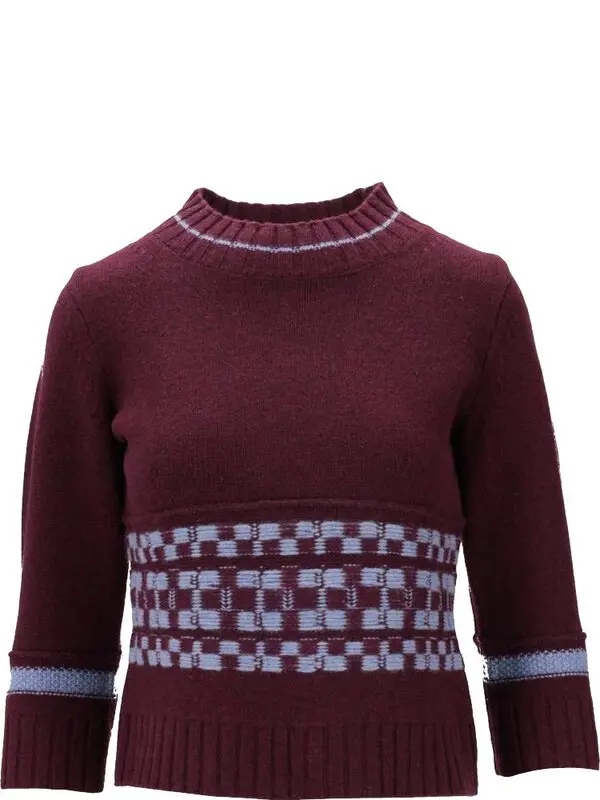 B.B. WALACE Crew Neck Wool-blend Sweater - Burgundy / Lt. Blue