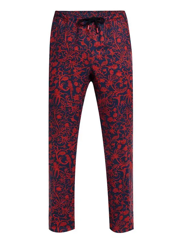 Kiton Linen Coral-print Stretch Pants - Red