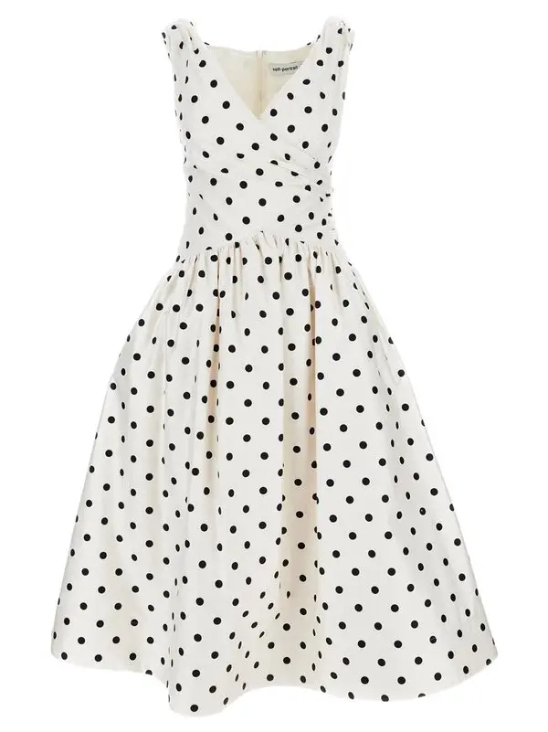 SELF-PORTRAIT Polka Dot Fitted Midi Dress - Multicolor